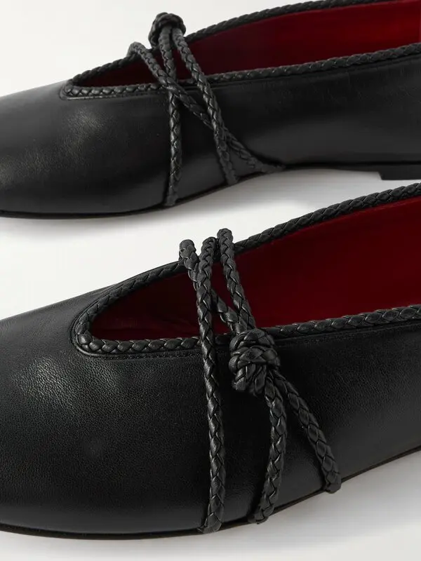 Bottega Veneta Intrecciato-trimmed Leather Ballet Flats - Black