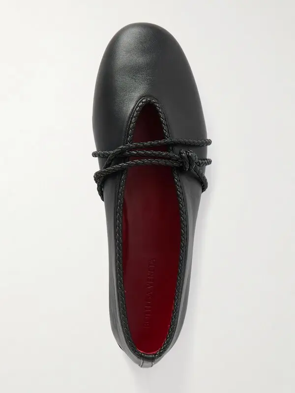Bottega Veneta Intrecciato-trimmed Leather Ballet Flats - Black