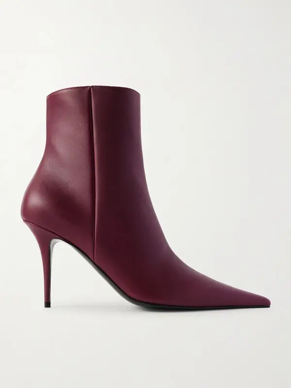 Amina Muaddi Barbara Leather Ankle Boots - Burgundy