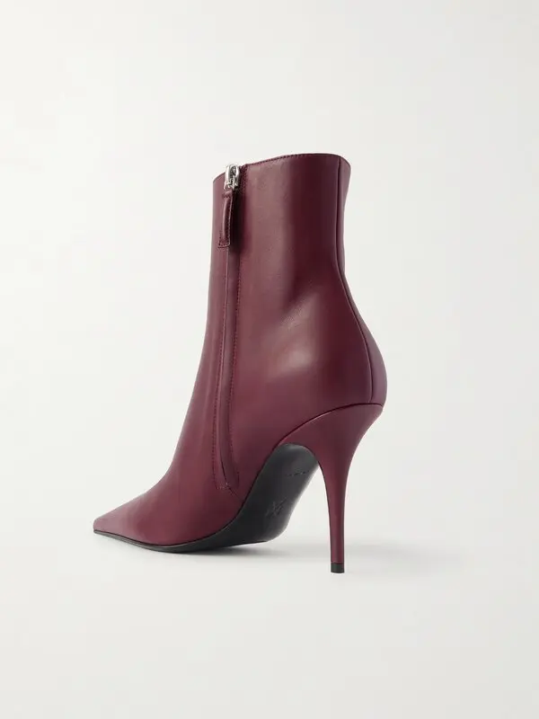 Amina Muaddi Barbara Leather Ankle Boots - Burgundy