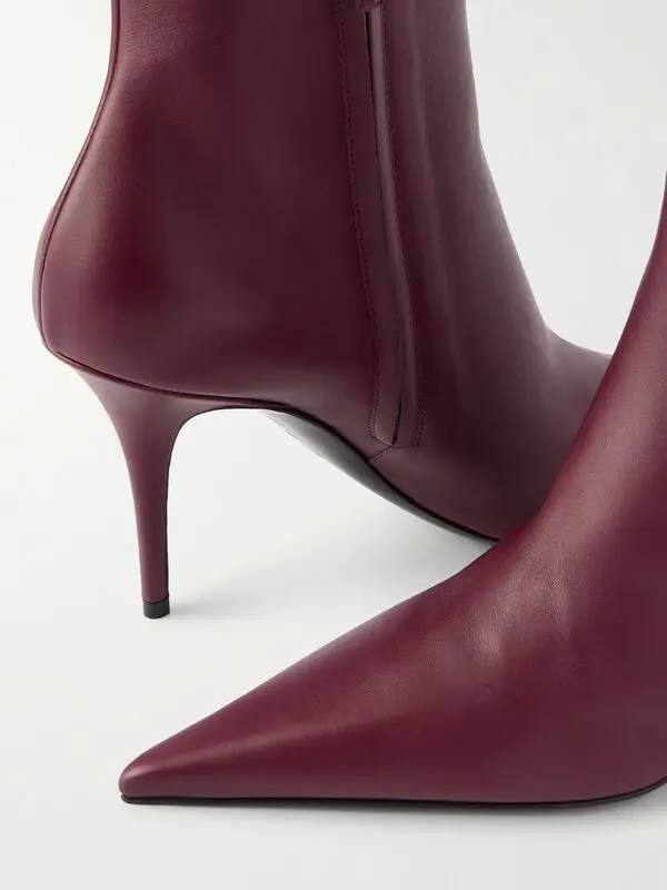 Amina Muaddi Barbara Leather Ankle Boots - Burgundy