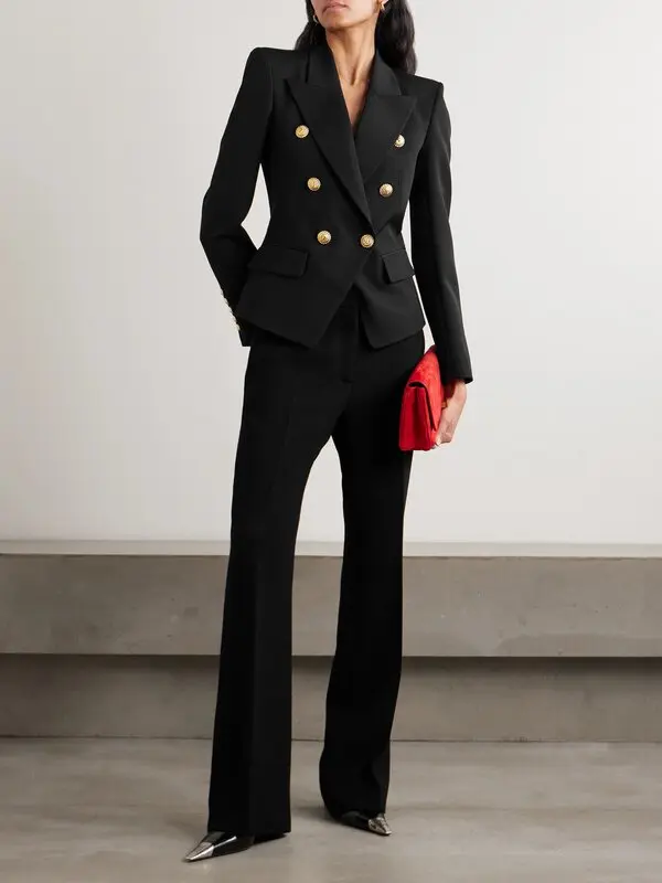 Balmain Double-breasted Grain De Poudre Wool Blazer - Black