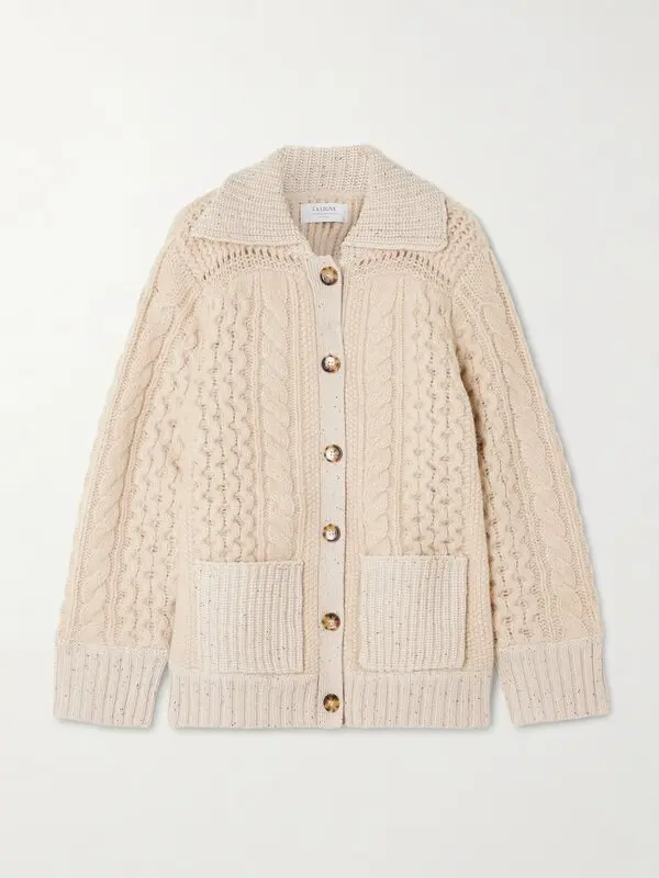 LA LIGNE Nuage Cable-knit Merino Wool And Cashmere-blend Cardigan - Neutrals