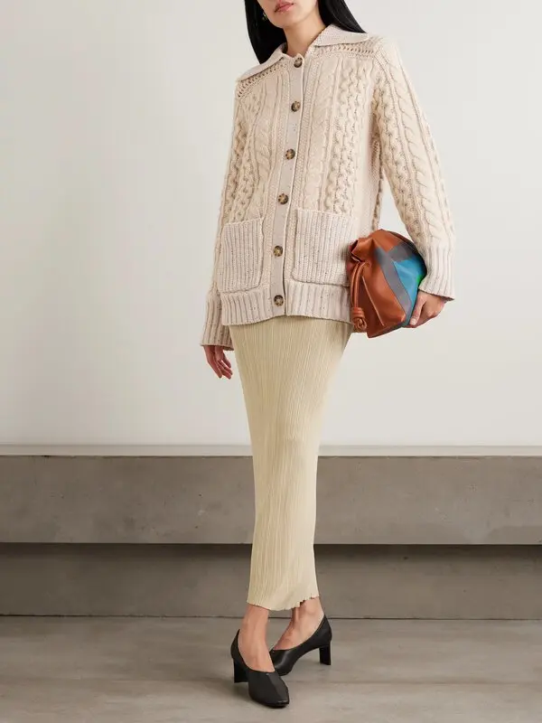 LA LIGNE Nuage Cable-knit Merino Wool And Cashmere-blend Cardigan - Neutrals