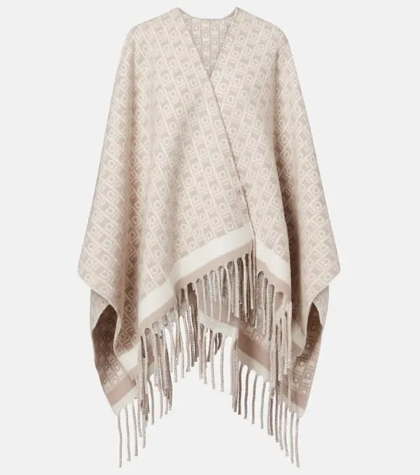 FERRAGAMO Gancini Virgin Wool Shawl - Beige