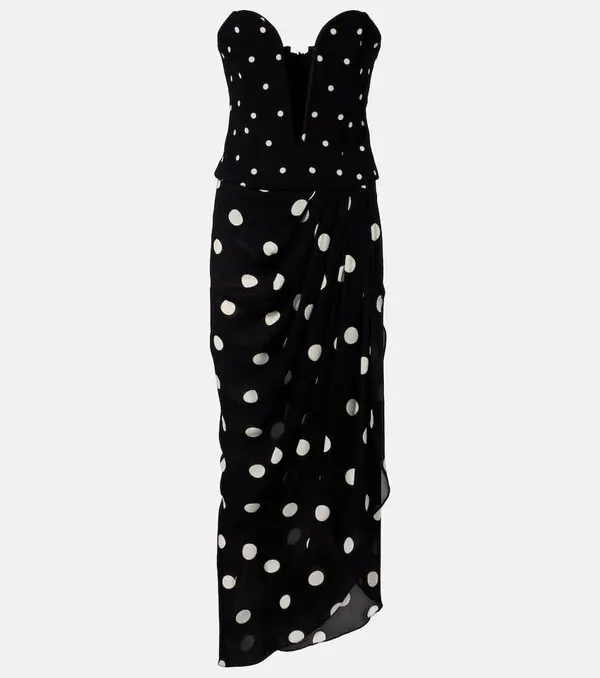 ADRIANA DEGREAS Polka-dot Draped Midi Dress - Black