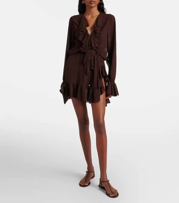 BANANHOT Bellen Ruffled Mini Dress - Brown