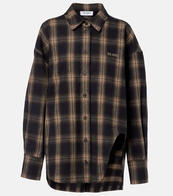 Attico Checked Oversized Cotton Flannel Shirt
