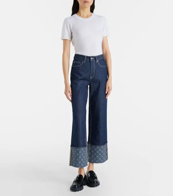 Tory Burch Monogram Wide-leg Jeans - Blue
