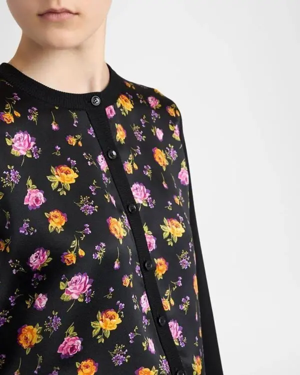 Dolce & Gabbana Rose Bouquets-print Satin Cardigan - Black