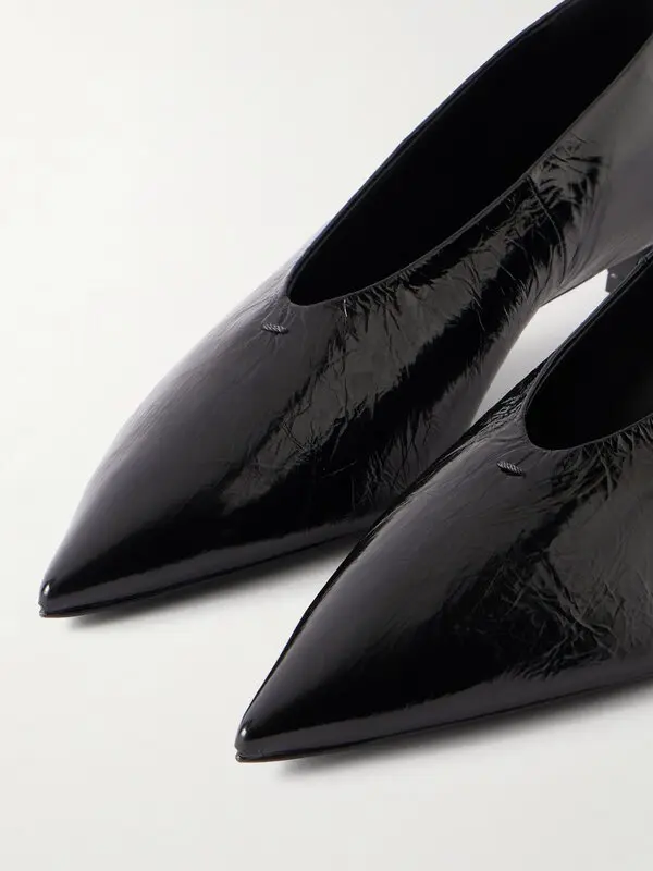 JIL SANDER Crinkled Patent-leather Pumps - Black