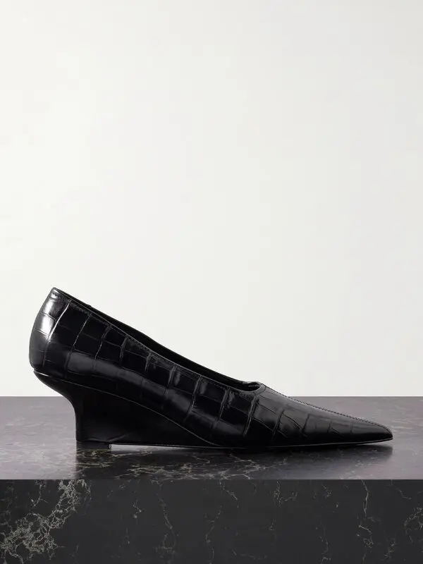 TOTEME Croc-effect Leather Wedge Pumps