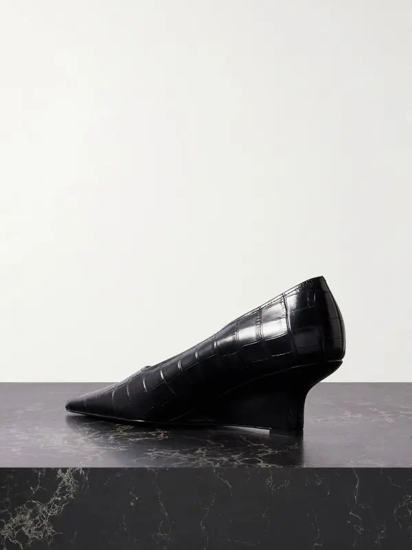 TOTEME Croc-effect Leather Wedge Pumps
