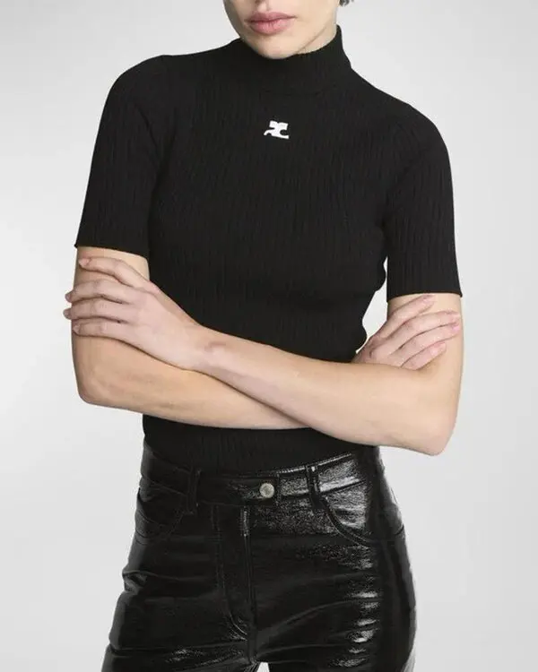 COURREGES Mock-neck Ribbed Pullover - Black