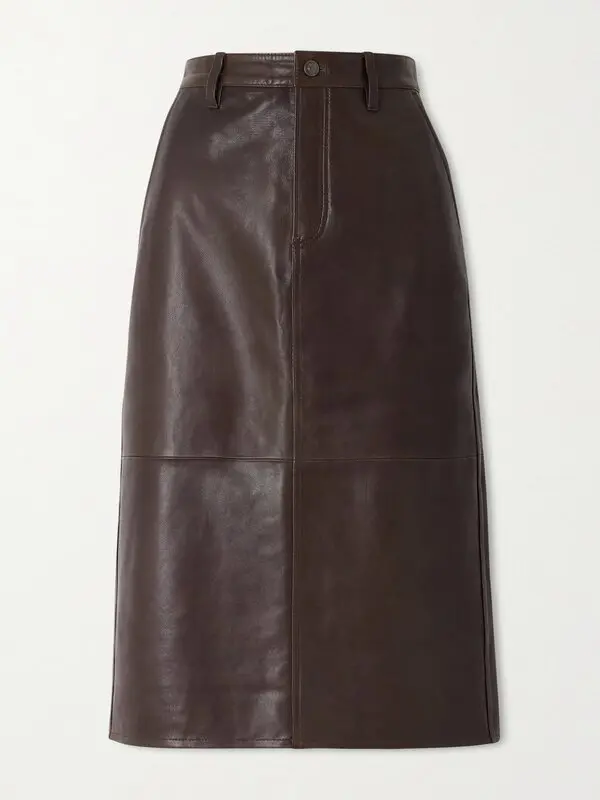 FRAME Paneled Leather Midi Skirt