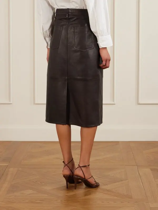 FRAME Paneled Leather Midi Skirt