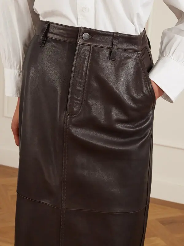 FRAME Paneled Leather Midi Skirt