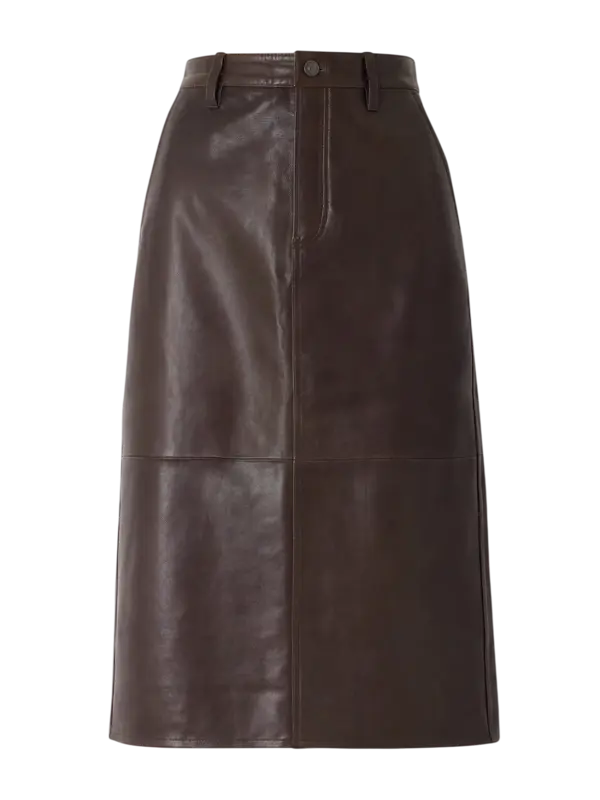 FRAME Paneled Leather Midi Skirt - Brown