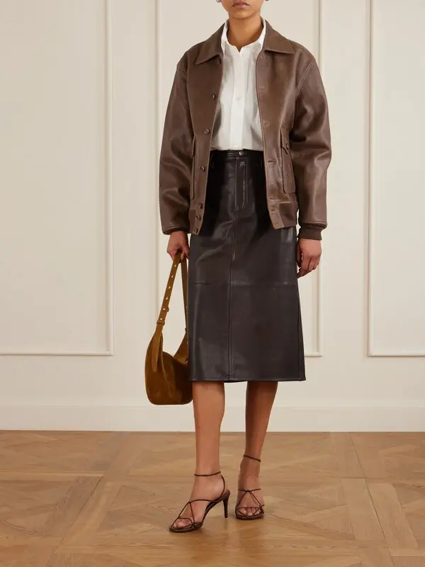FRAME Paneled Leather Midi Skirt