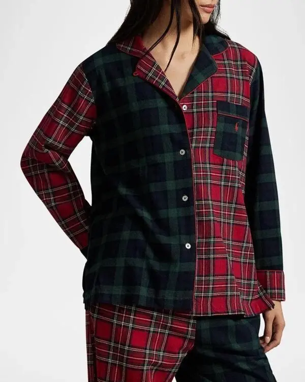 Polo Ralph Lauren Madison Patchwork Cotton Plaid Pajama Set - Blackwatch