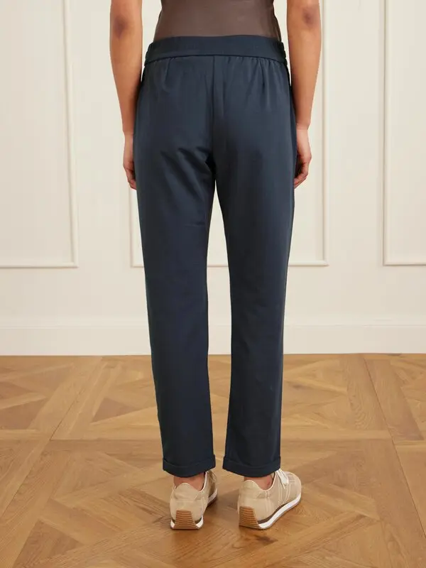 Brunello Cucinelli Bead-embellished Cotton-blend Jersey Track Pants - Blue