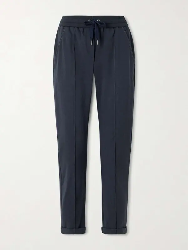 Brunello Cucinelli Bead-embellished Cotton-blend Jersey Track Pants