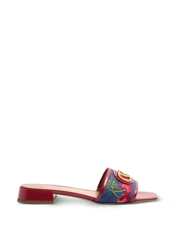 Valentino Garavani Vlogo Signature Embroidered Denim Slides