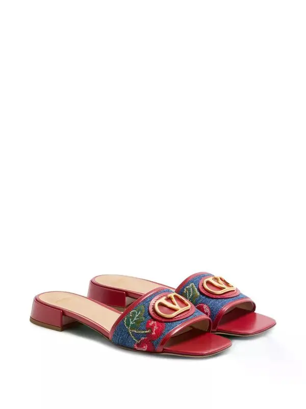 Valentino Garavani Vlogo Signature Embroidered Denim Slides