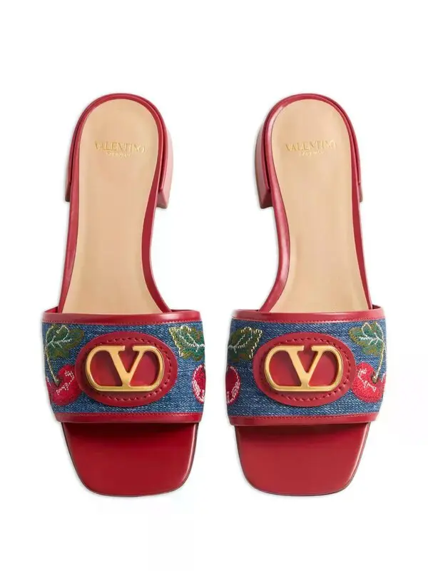 Valentino Garavani Vlogo Signature Embroidered Denim Slides
