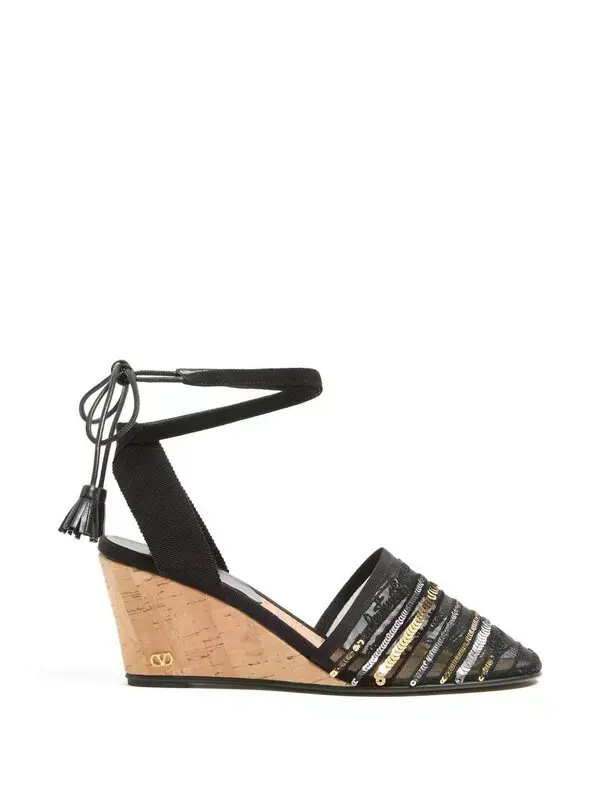 Valentino Garavani La Cruisette Wedge Heel Sandals - Black