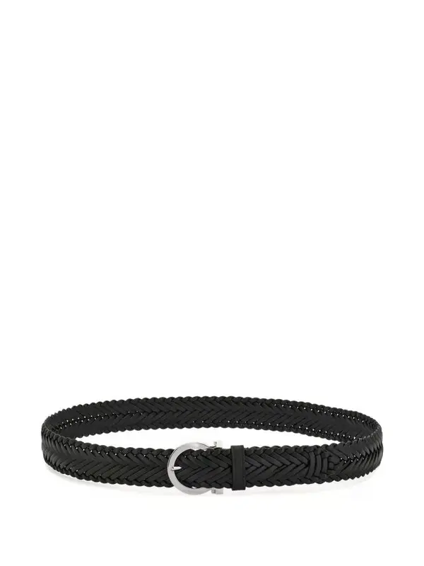 FERRAGAMO Woven Gancini Buckle Belt - Black
