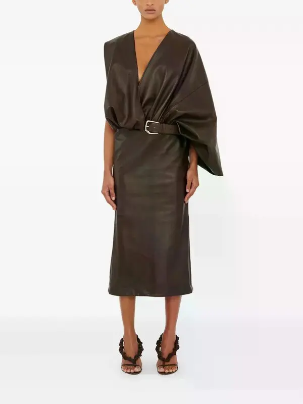 Christopher Esber Swaddled Belted Leather Midi Dress