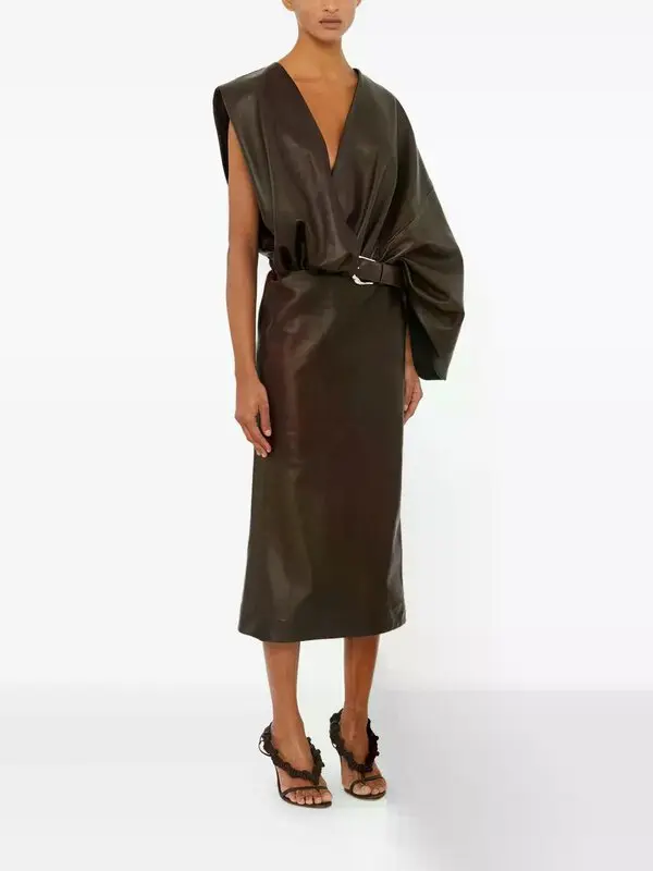 Christopher Esber Swaddled Belted Leather Midi Dress