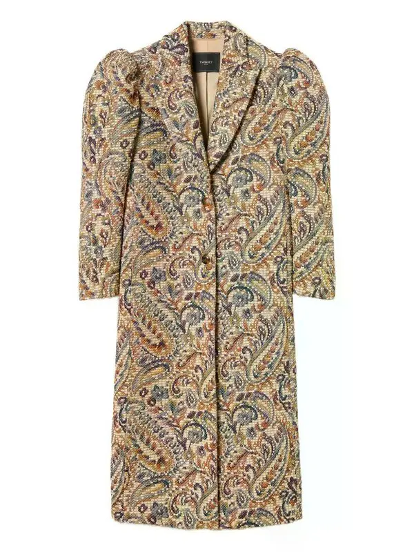 TWINSET Puff-sleeve Paisley Jacquard Coat