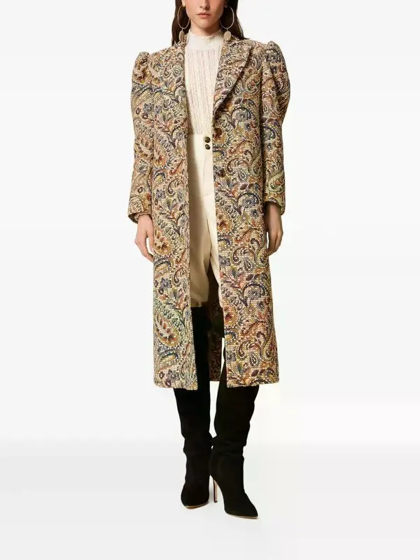 TWINSET Puff-sleeve Paisley Jacquard Coat