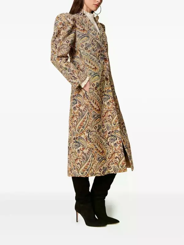 TWINSET Puff-sleeve Paisley Jacquard Coat