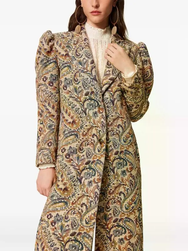 TWINSET Puff-sleeve Paisley Jacquard Coat