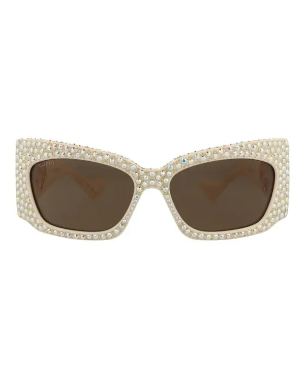 Gucci Shield Frame Recycled Acetate Sunglasses - Ivory Ivory Brown (gg1412s/30014422/002)