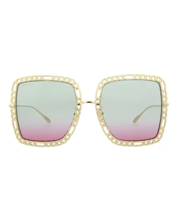 Gucci Square Frame Metal Sunglasses - Gold Gold Light Blue (gg1033s/30011787/003)