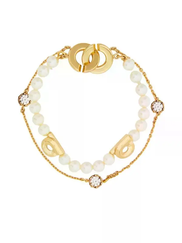 FERRAGAMO Pearl Gancini Double Strand Bracelet - Gold