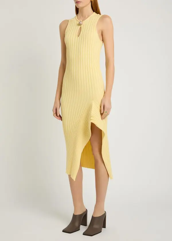 Stella McCartney Ribbed Cotton Midi Dress - Yellow