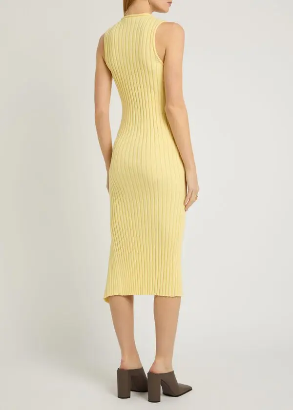 Stella McCartney Ribbed Cotton Midi Dress - Yellow