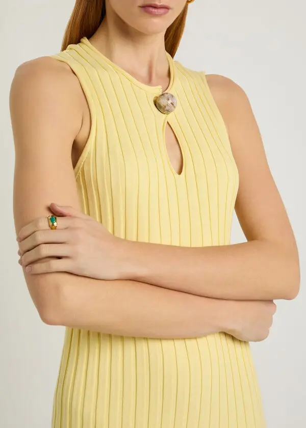 Stella McCartney Ribbed Cotton Midi Dress - Yellow