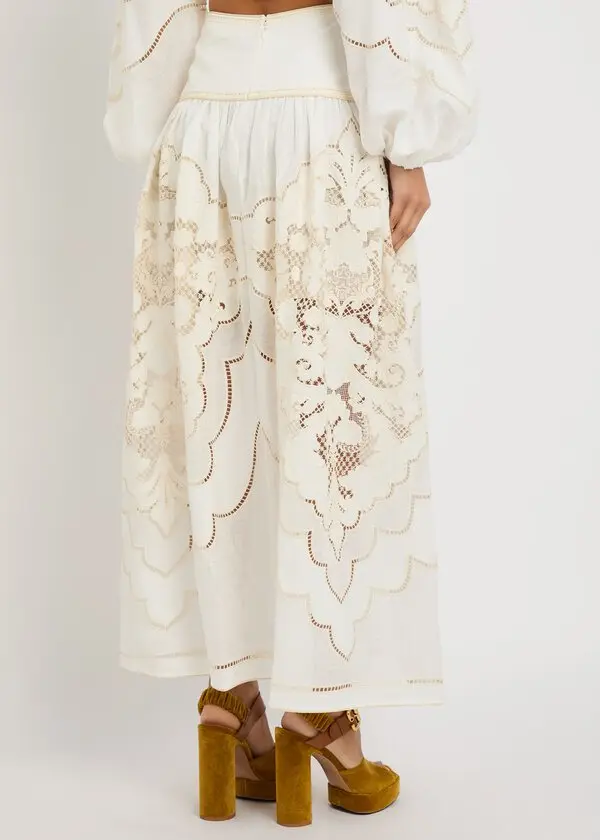 Zimmermann Daylight Embroidered Linen Maxi Skirt - Cream