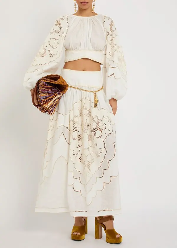 Zimmermann Daylight Guipure-lace Cropped Linen Top