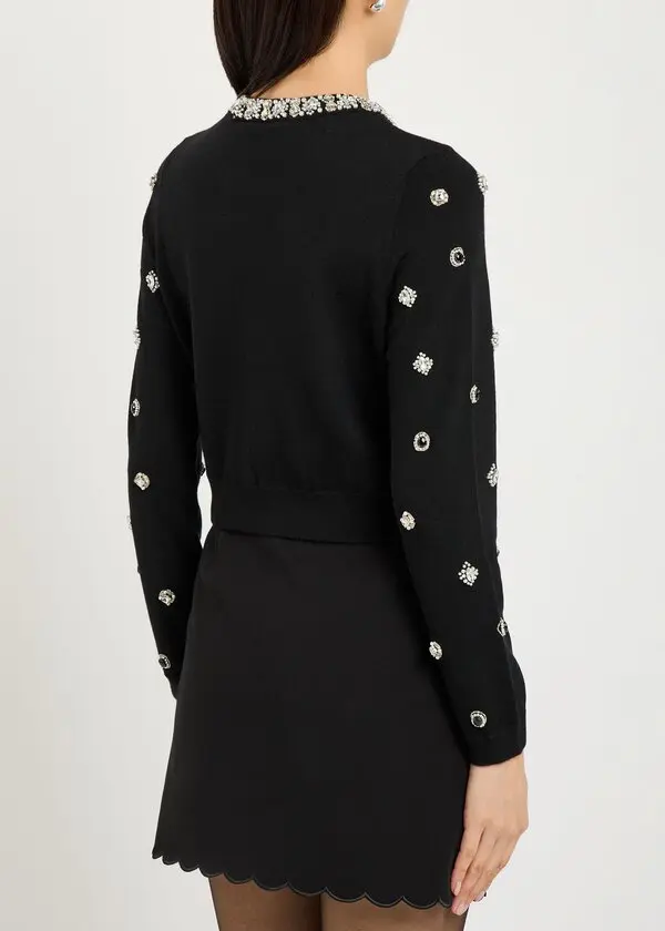 Alice + Olivia Dollie Embellished Stretch-wool Cardigan