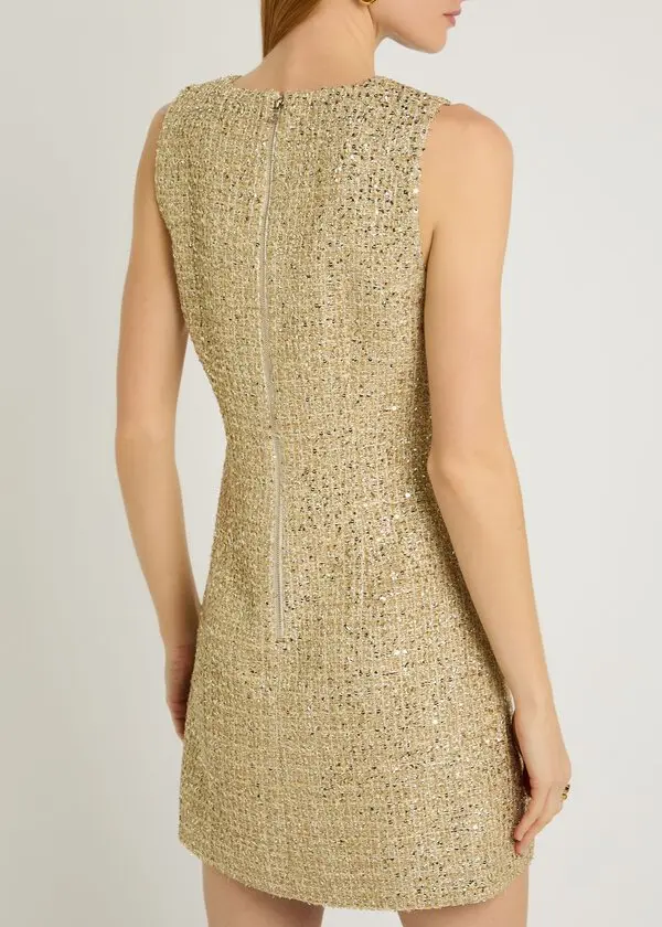 Alice + Olivia Cade Metallic-Weave Tweed Mini Dress - Gold | Editorialist