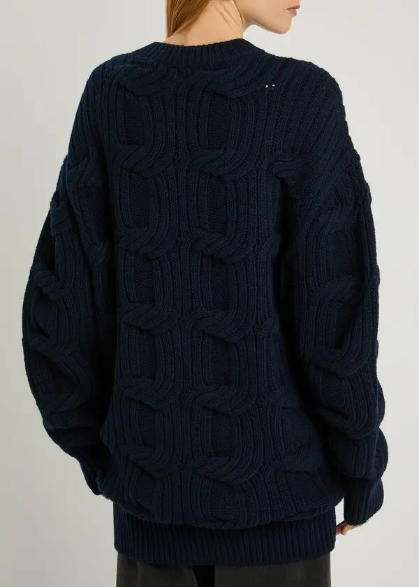Stella McCartney Cable-knit Wool Cardigan - Navy
