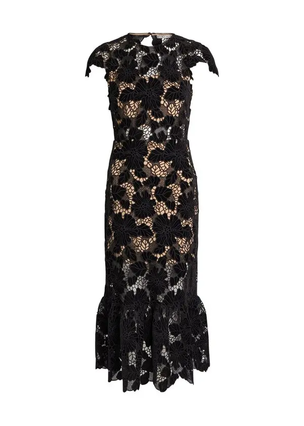 Alice + Olivia Clover Cutwork Lace Midi Dress - Black