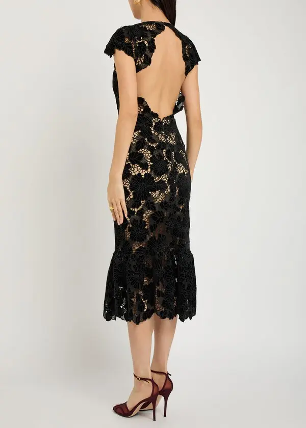 Alice + Olivia Clover Cutwork Lace Midi Dress - Black